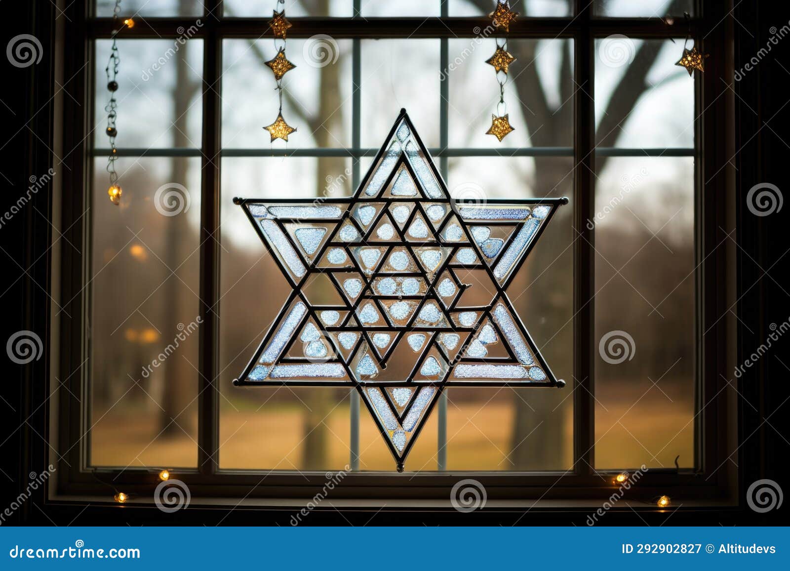 Handmade Star of David Window Clings on a Clear Glass Stock Image ...
