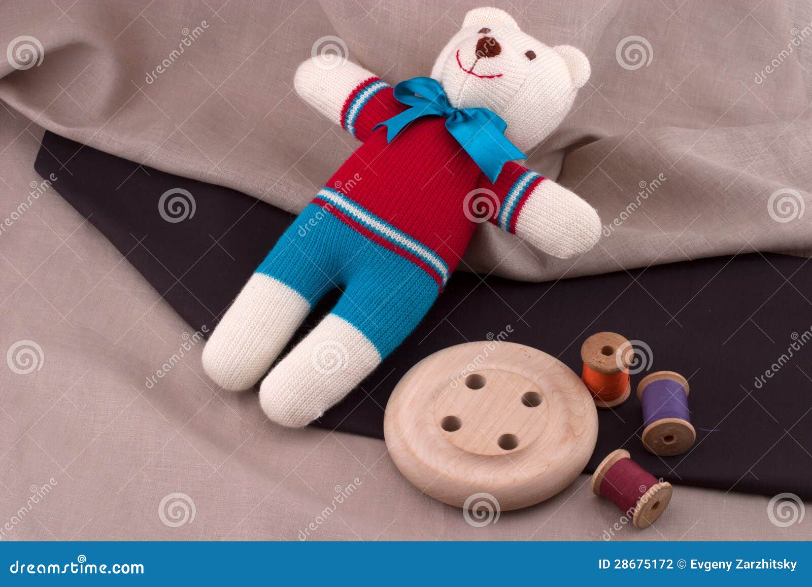 Handmade Teddy Bear and a Thread Stock Photo - Image of classic ...