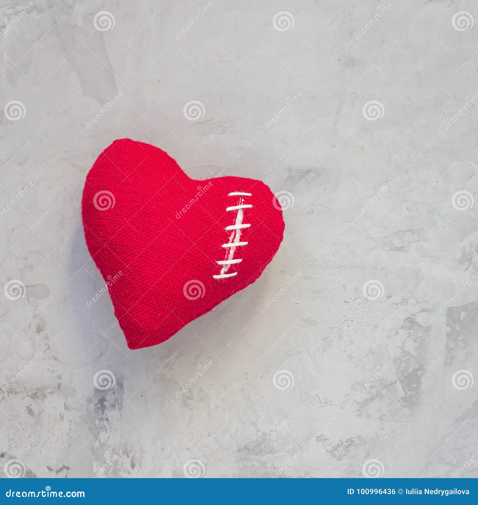 Handmade Textile Heart Was Broken and Sewed Again with White Thread on ...