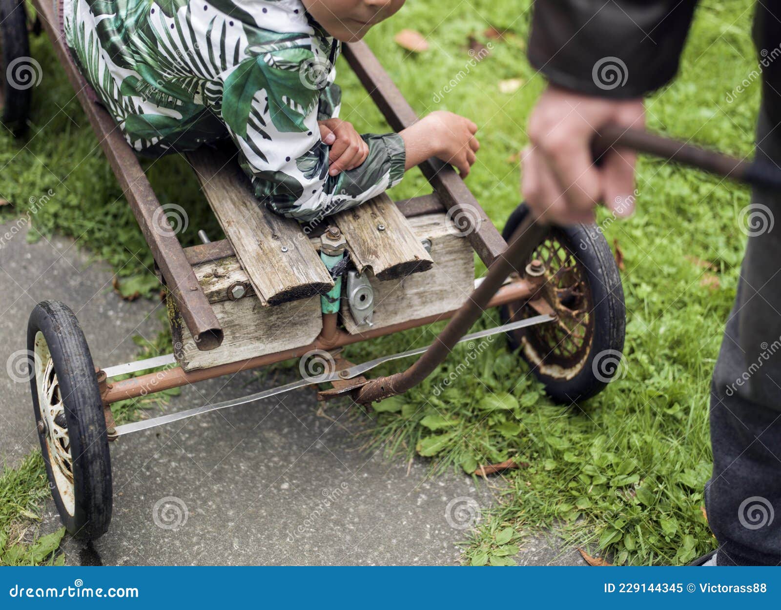 Handmade Trolley with a Child Stock Image - Image of game, child: 229144345