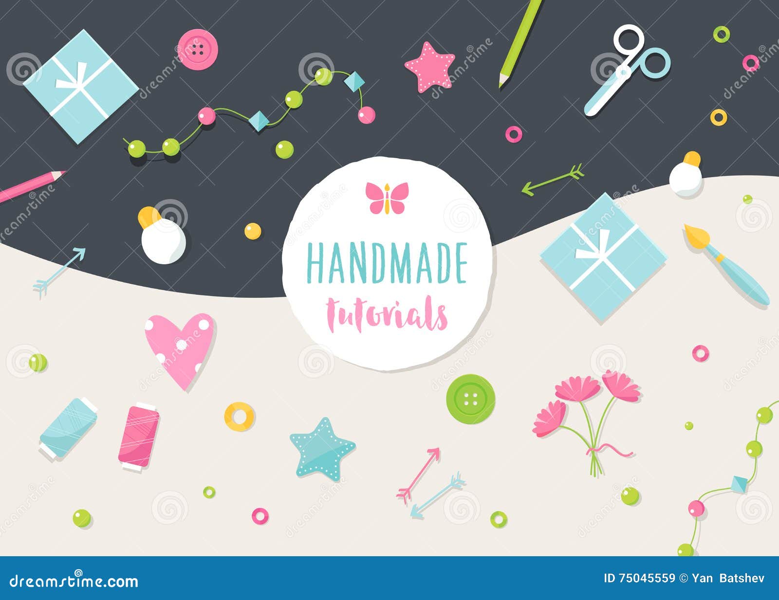 Handmade Tutorials and Workshops Banner. Crafts and Tools Flat Vector ...