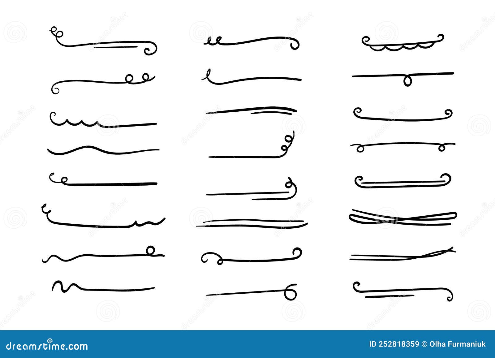 Handmade Underlines Set. Hand-drawn Dividers, Separators, Borders ...