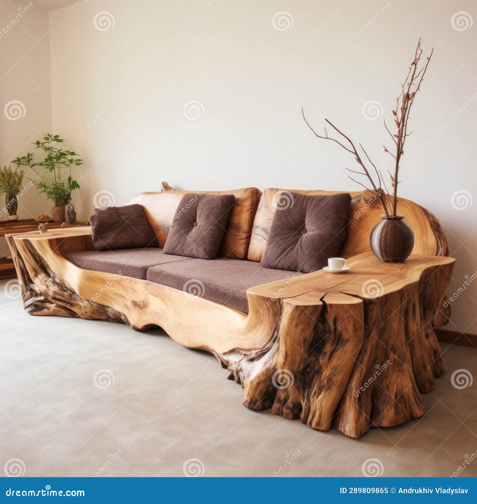 Handmade Unique Rustic Sofa Made from Solid Wooden Tree Trunk. Interior Design of Modern Living ...