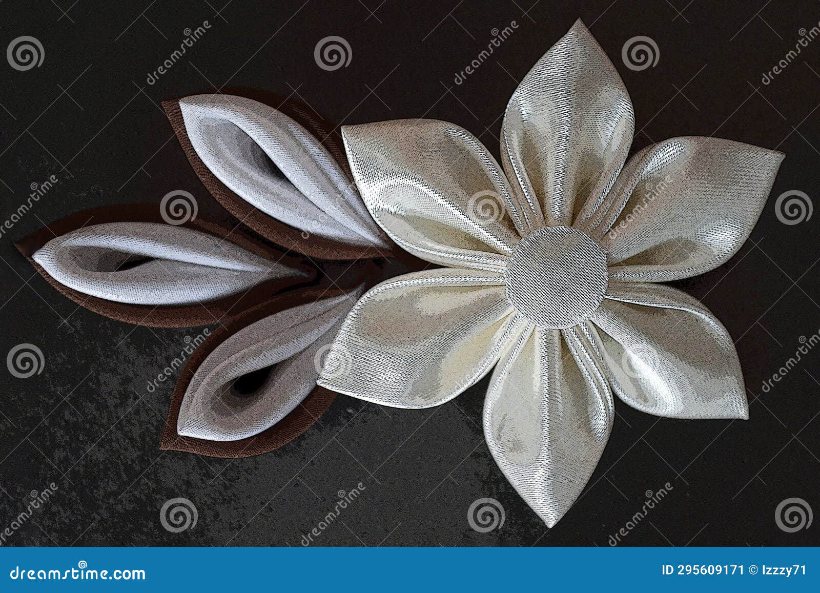 Handmade White Fabric Flower on Dark Background, Illustration Stock ...