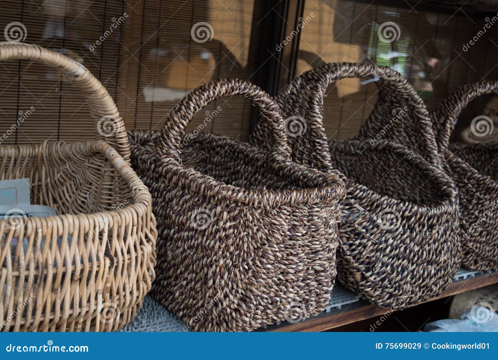 Handmade Wicker Bamboo Baskets Stock Image - Image of brown, hinge ...