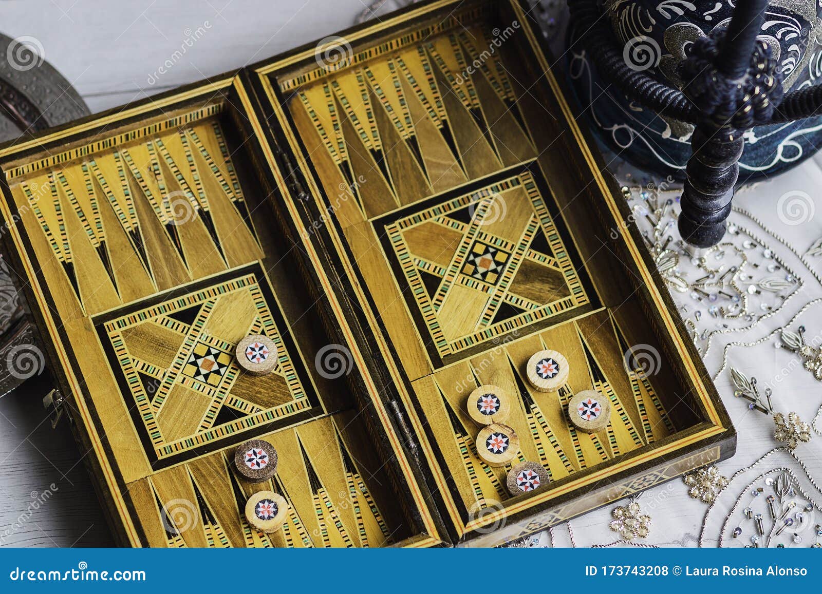 Handmade Wooden Backgammon Game Stock Photo - Image of decoration ...
