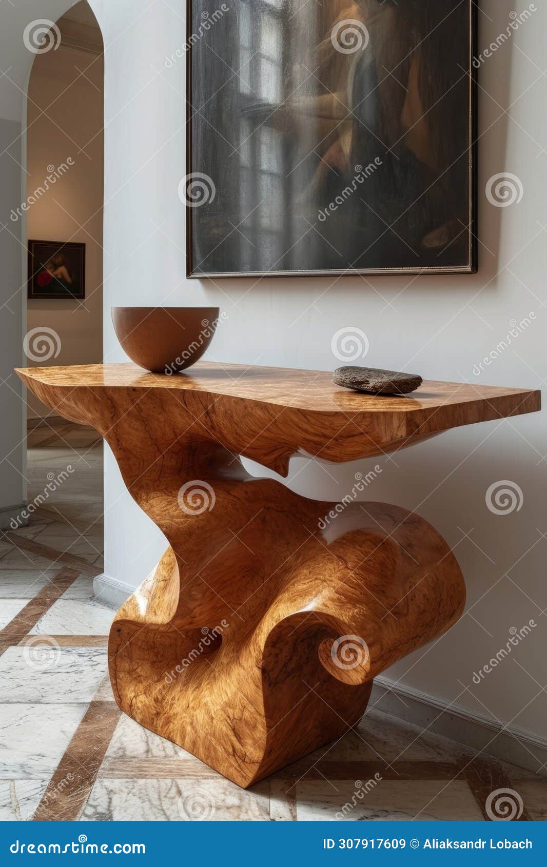 Handmade Wooden Designer Table in the Interior Stock Image - Image of ...