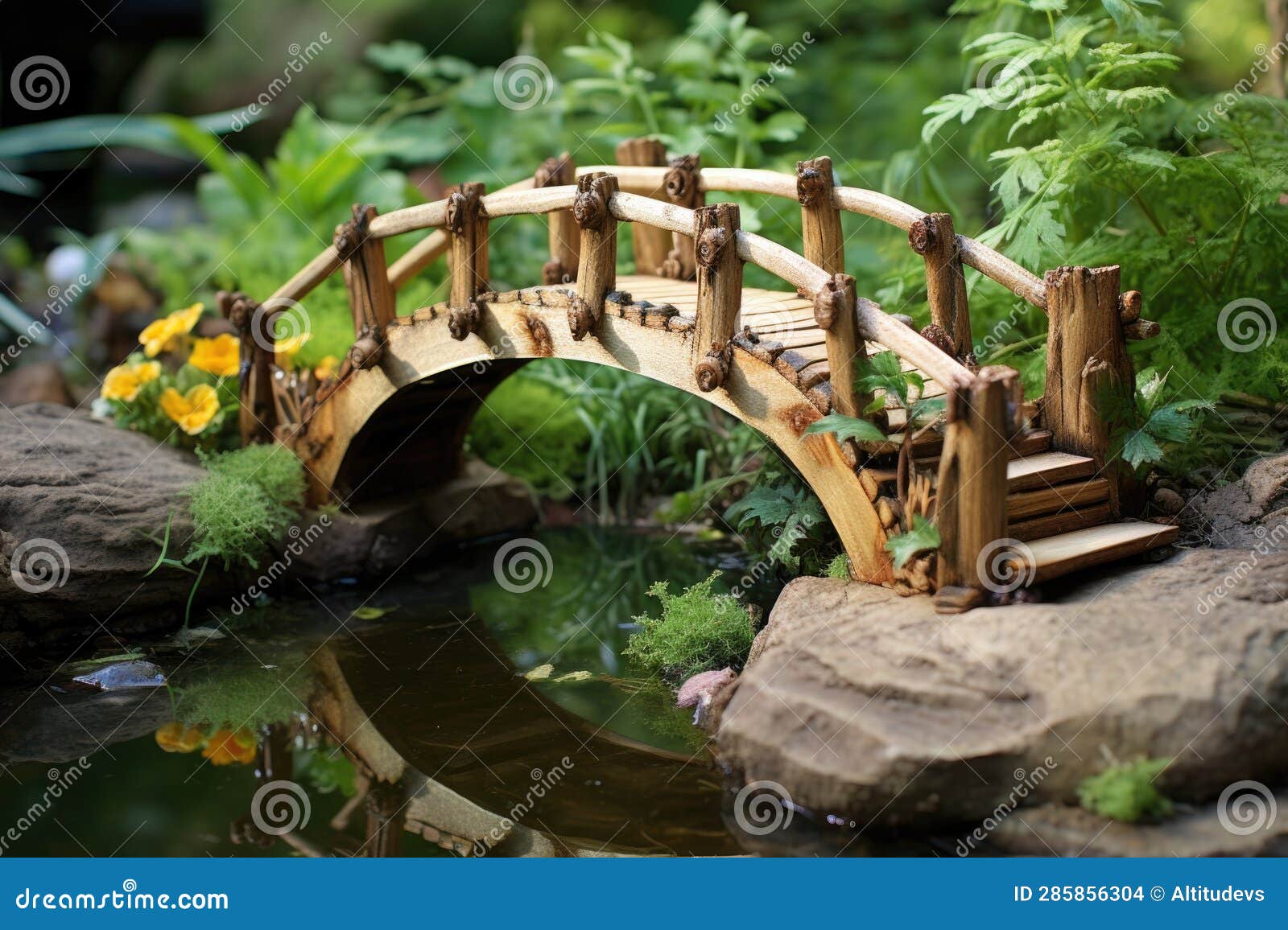 Handmade Wooden Pond Bridge Over a Serene Pond Stock Photo - Image of ...
