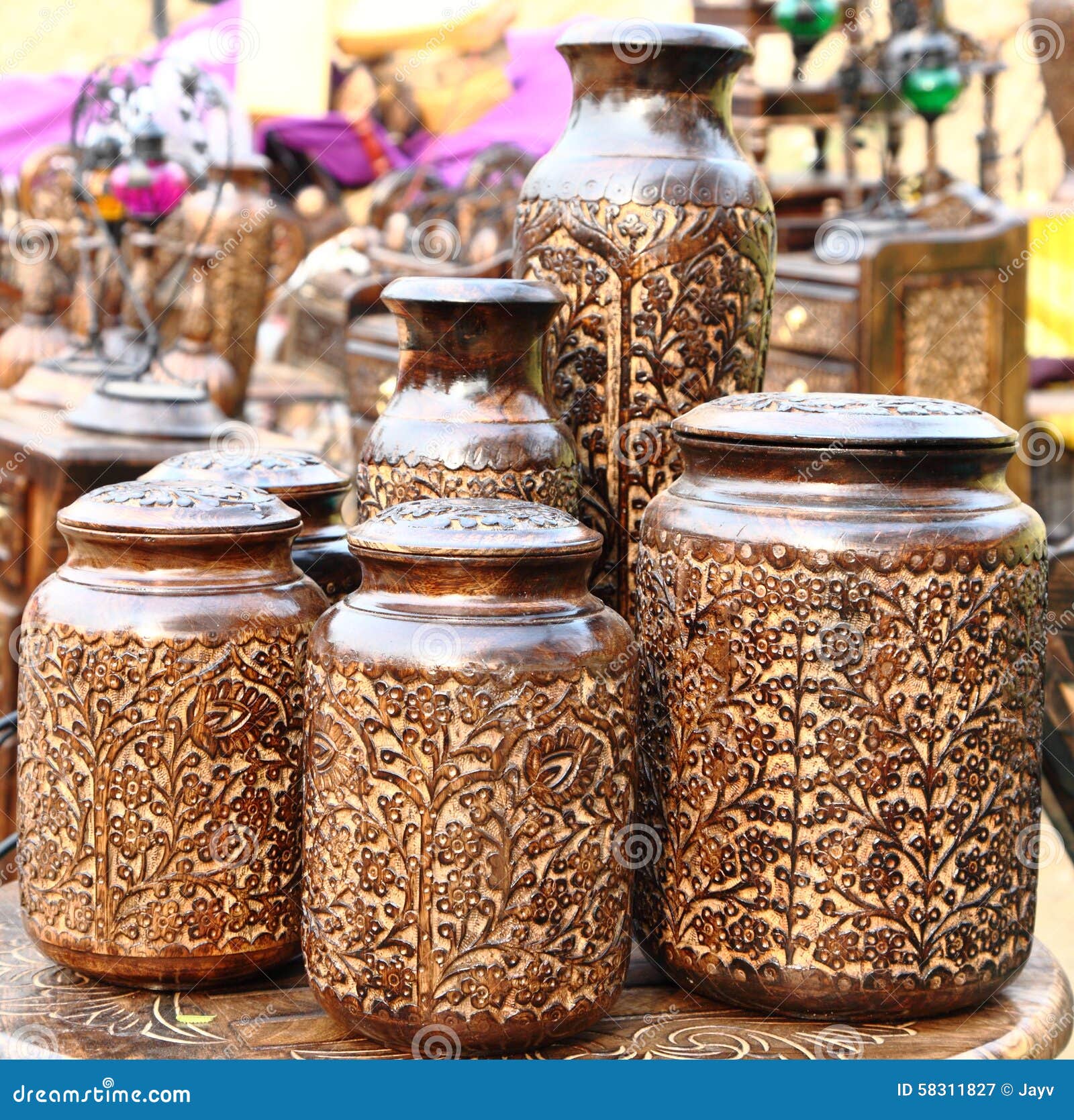 Handmade Wooden Pot stock image. Image of india, carved - 58311827