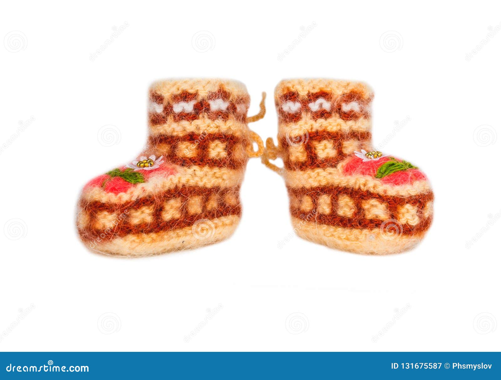 Handmade Woolen Baby Booties, Isolated on White Stock Image - Image of ...