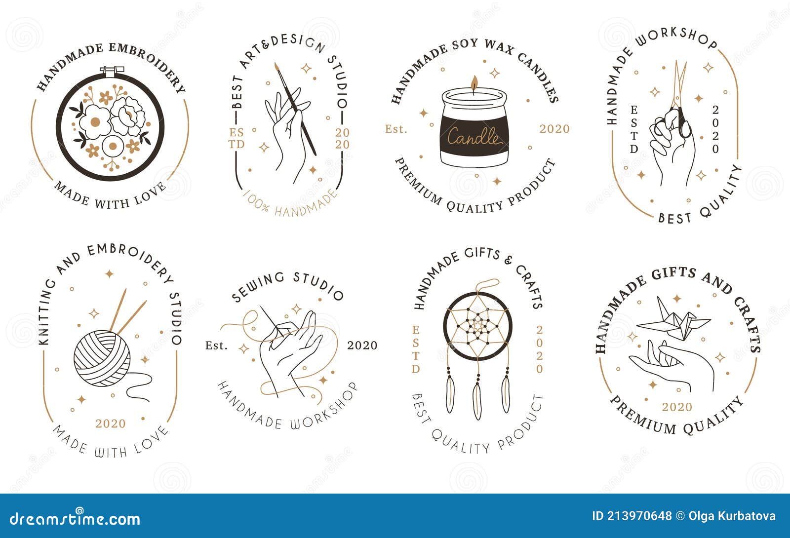 Handmade Workshop Signs. Craft Products Hipster Linear Emblems ...