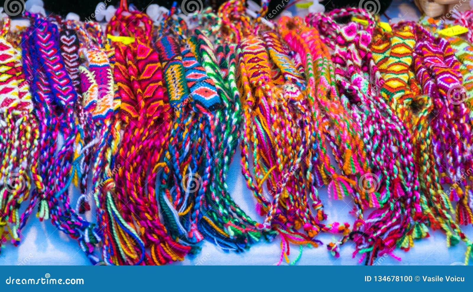 Handmade Woven Bracelets Background in Different Colors Stock Photo ...