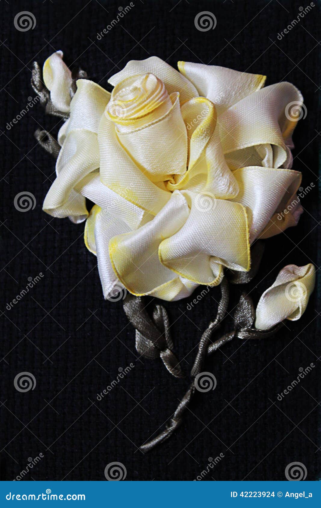 Handmade Yellow Rose from Ribbon Stock Photo - Image of bouquet ...