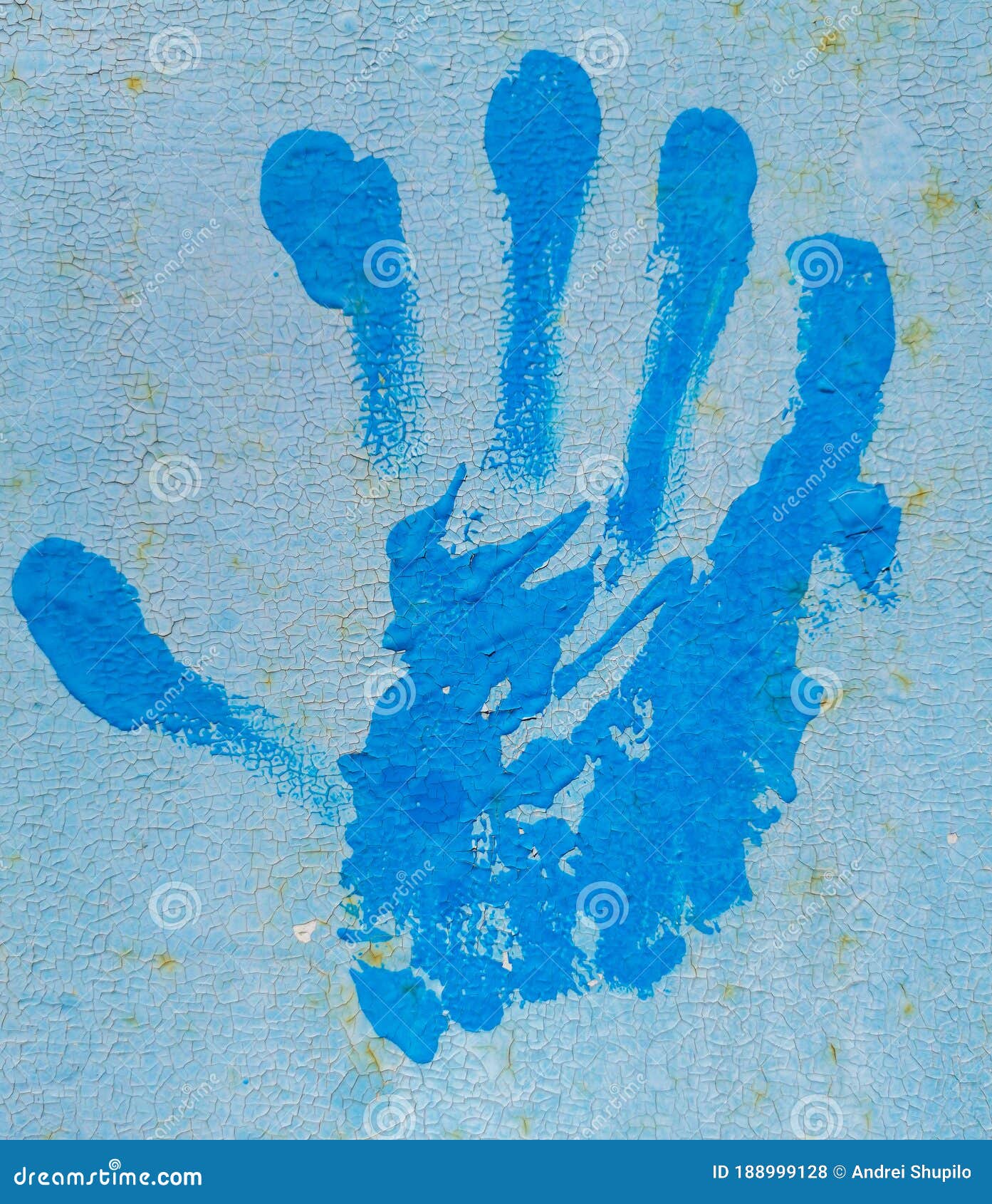 Handprint of Blue Paint on the Wall Stock Photo - Image of pattern ...