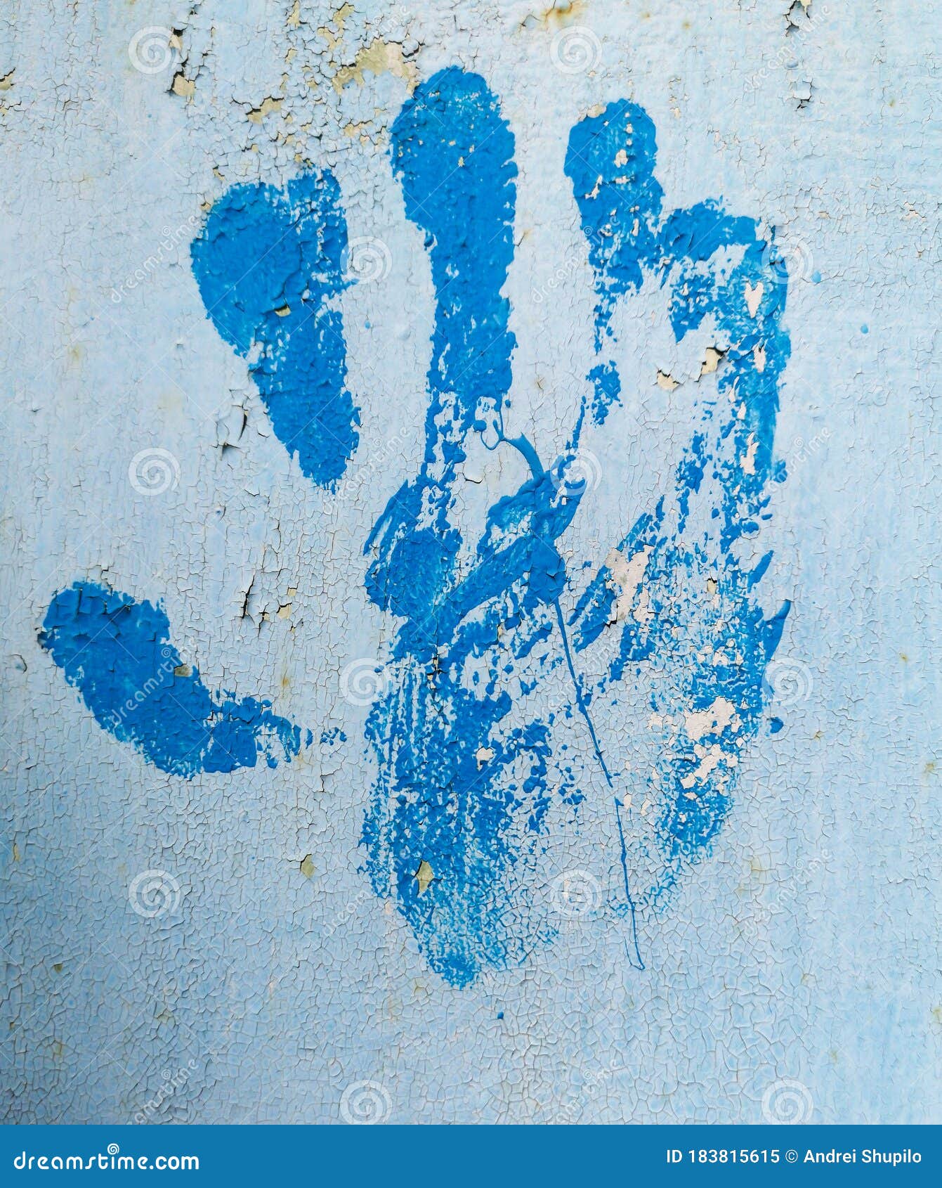Handprint of Blue Paint on the Wall Stock Image - Image of human ...
