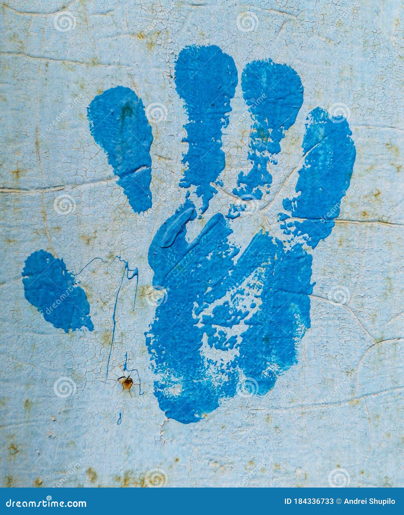 Handprint of Blue Paint on the Wall Stock Image - Image of pattern ...