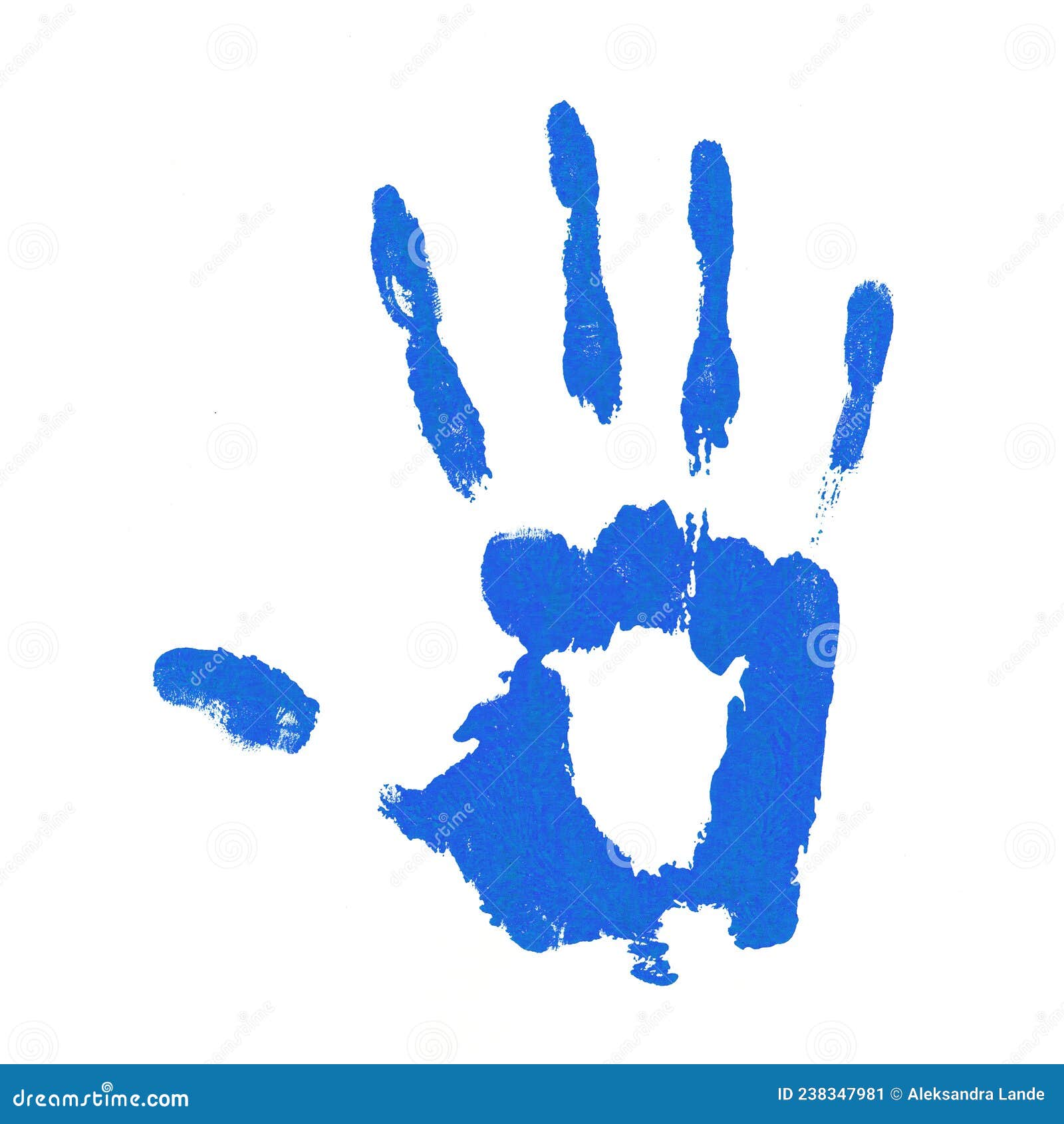 Handprint with Blue Paint on the White Stock Image - Image of handprint ...