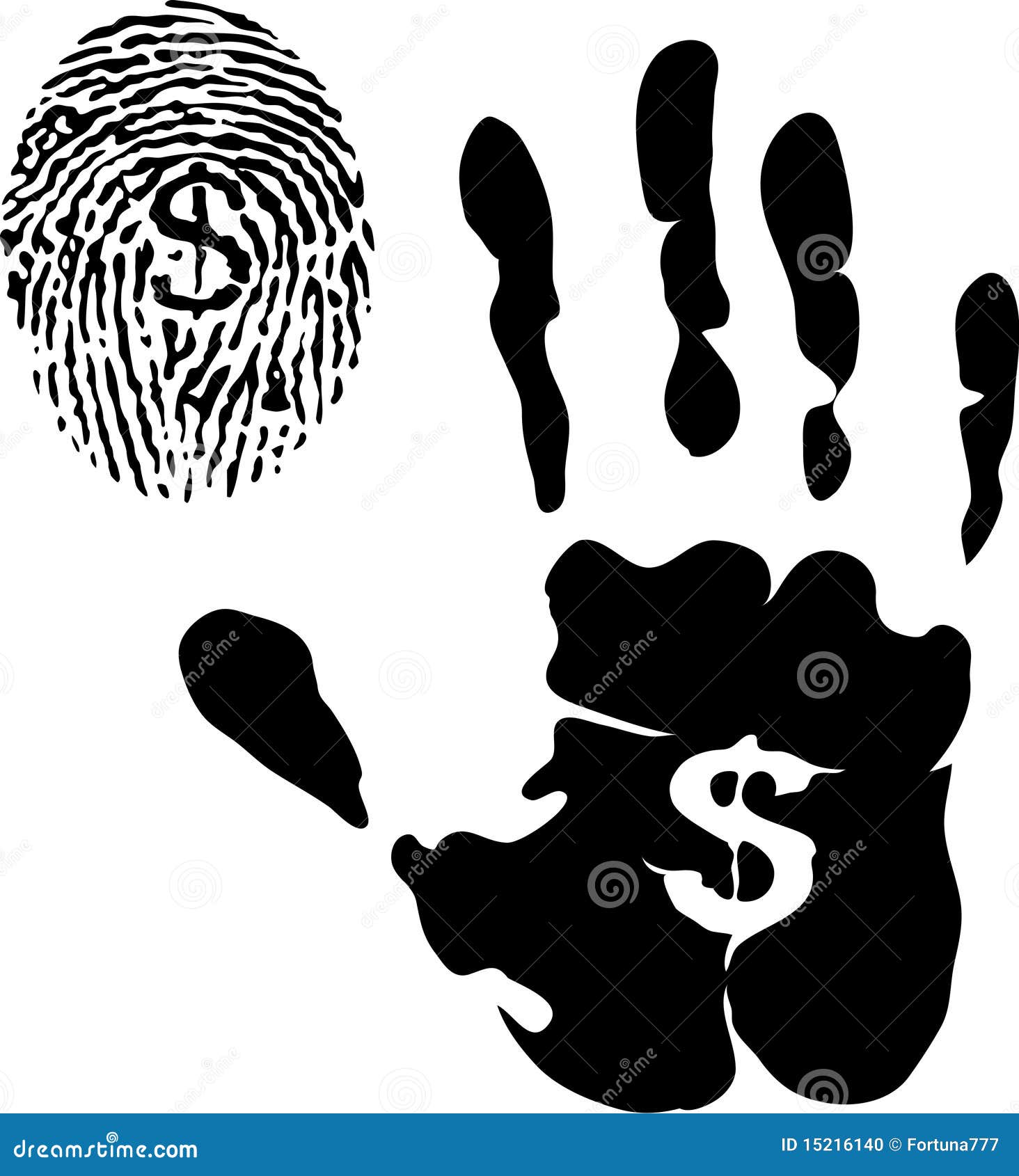 Handprint and Fingerprint with Dollar Signs Stock Illustration ...