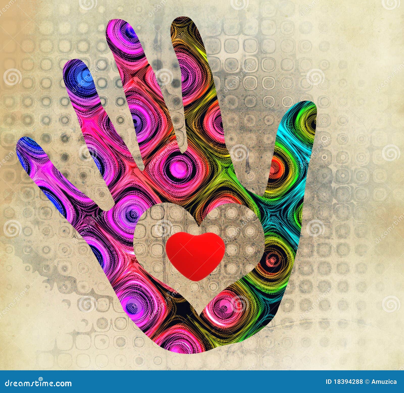 Handprint With A Heart And Fingers Of Various Skin Colors Vector ...
