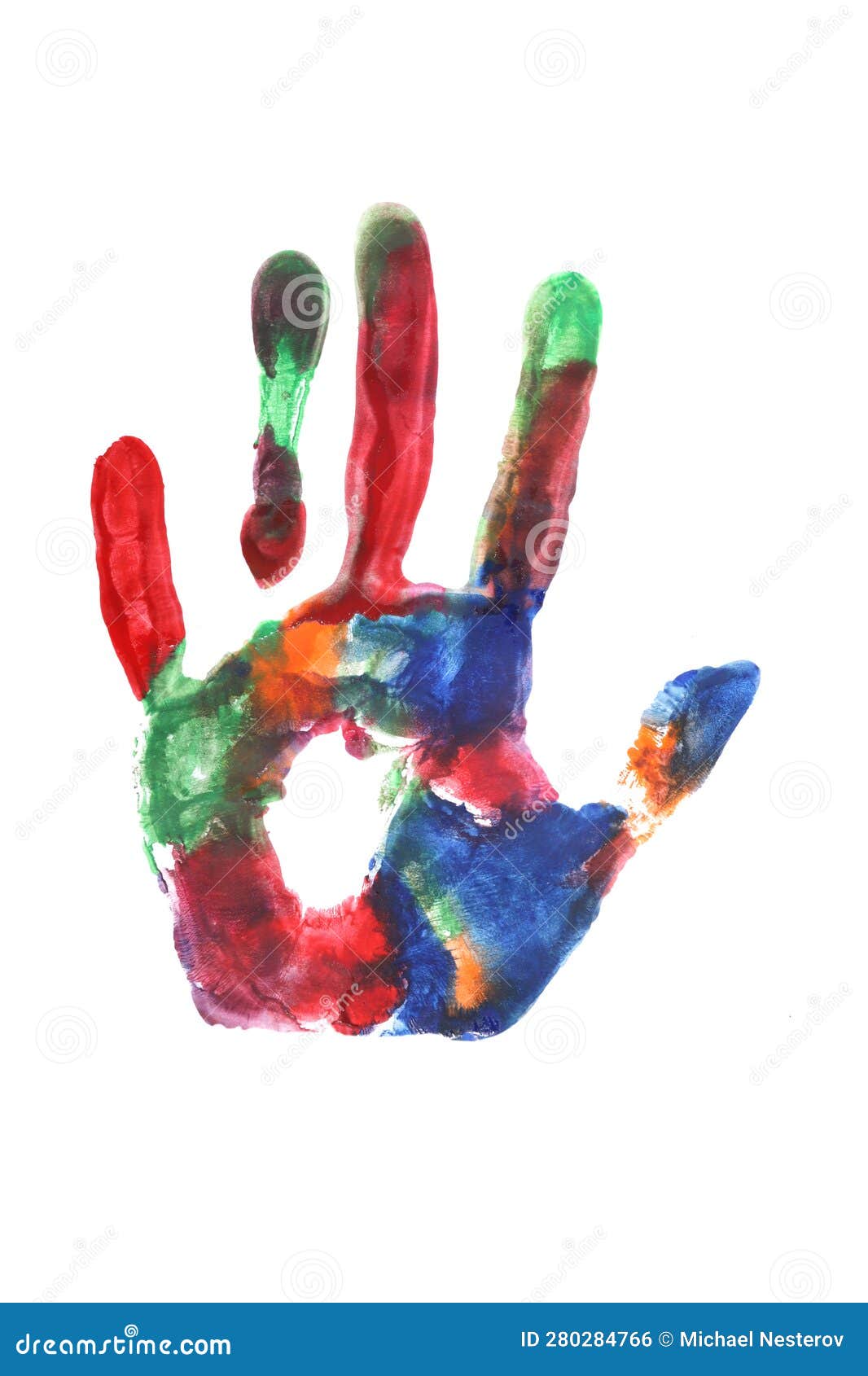 Handprint with Multicolored Paints Isolated on White Stock Photo ...