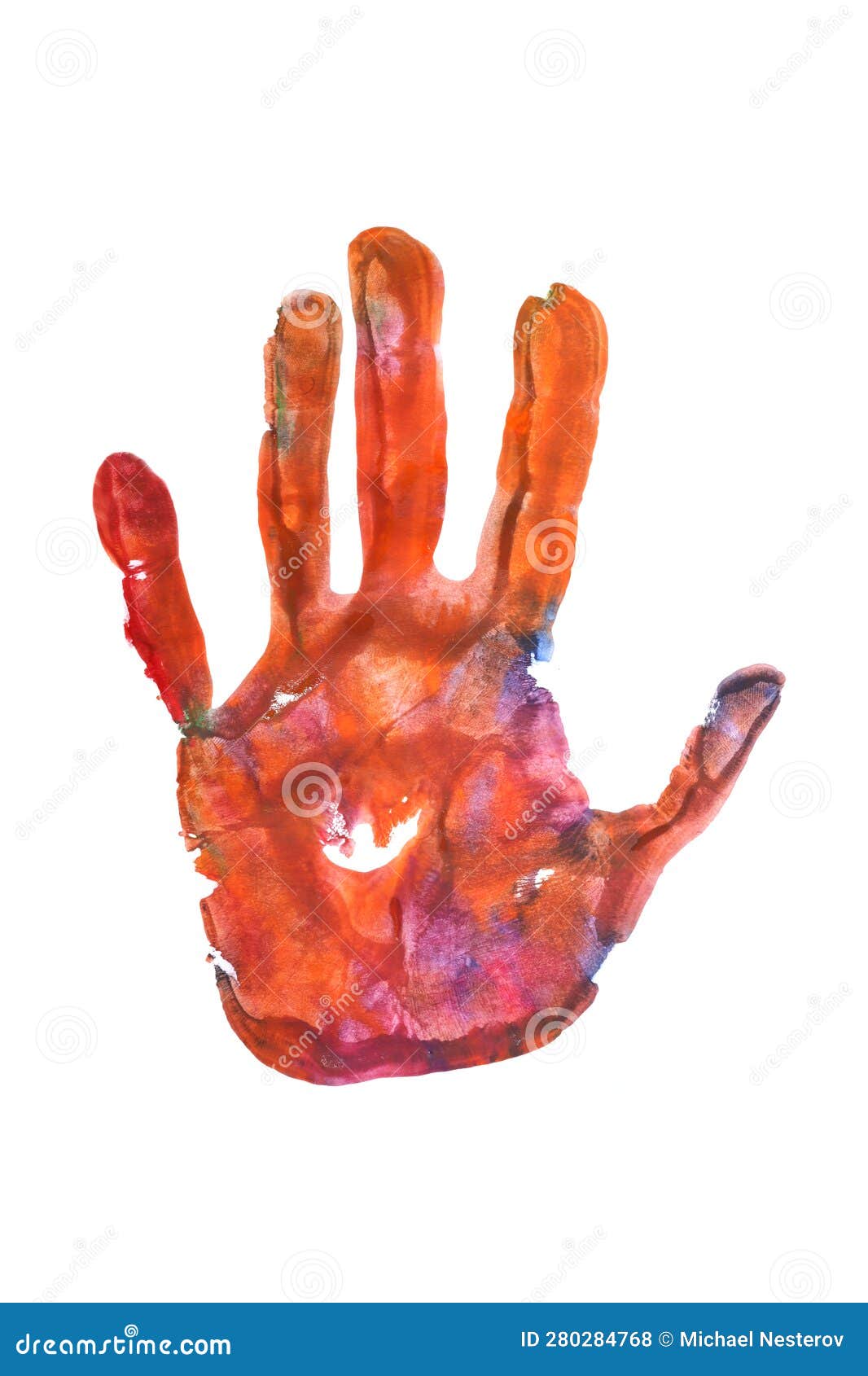 Handprint with Multicolored Paints Isolated on White Stock Photo ...
