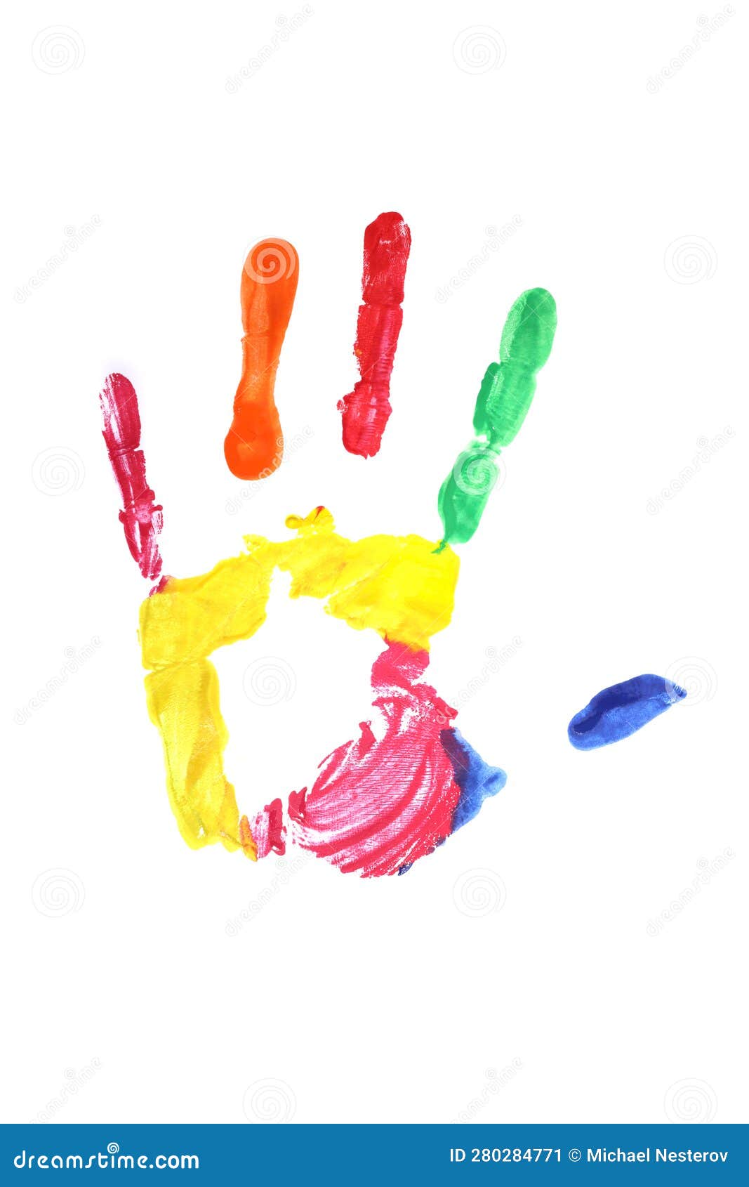 Handprint with Multicolored Paints Isolated on White Stock Image ...