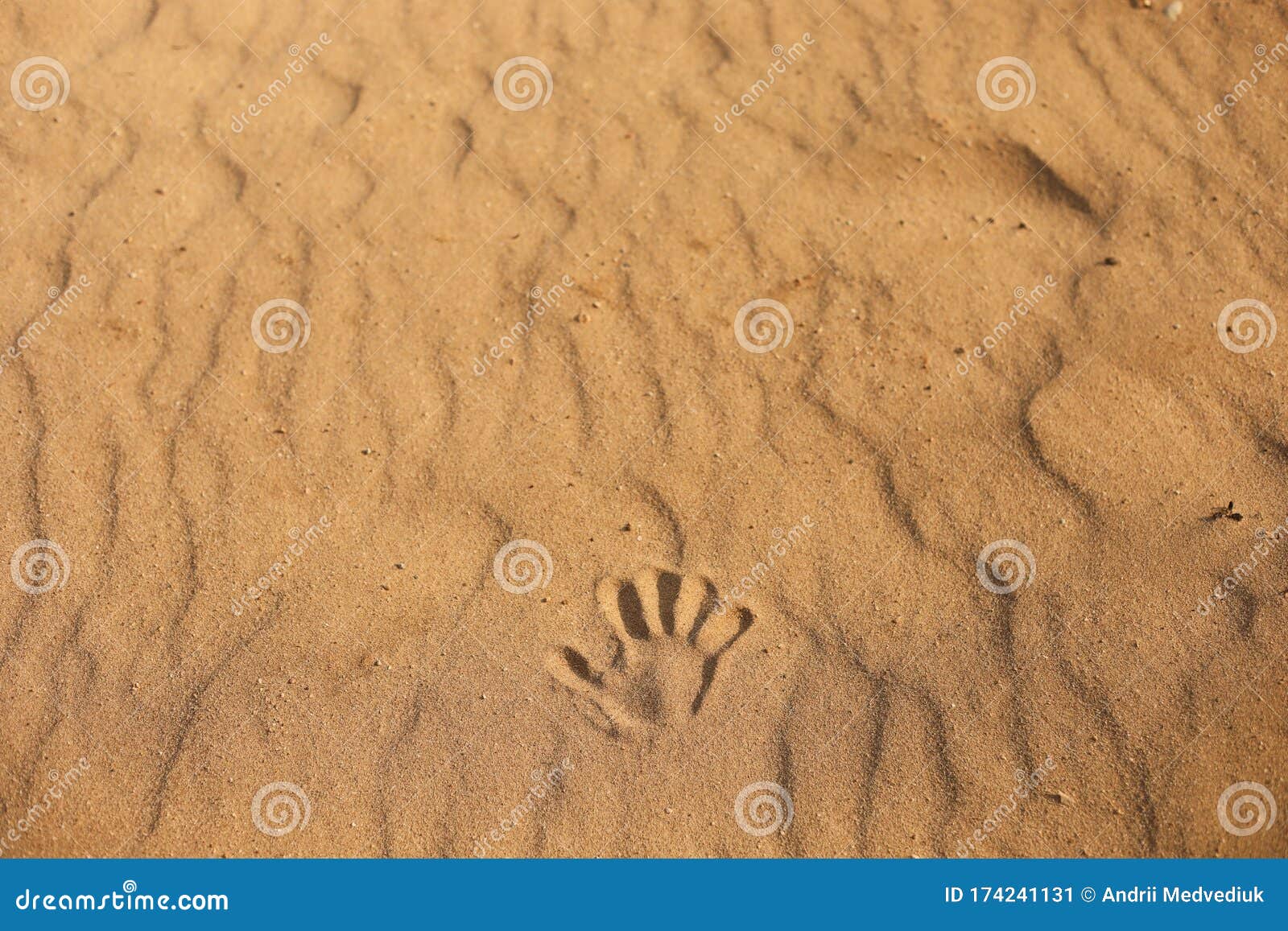 Handprint on the Sand. Close Up of One Handprint in the Sand, Sea on ...