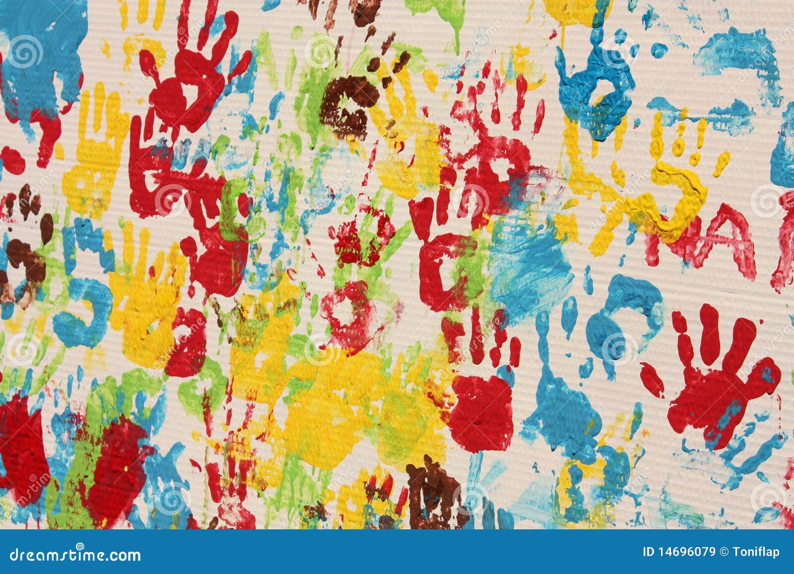 Handprints in Different Colors in a Mural. Stock Illustration ...