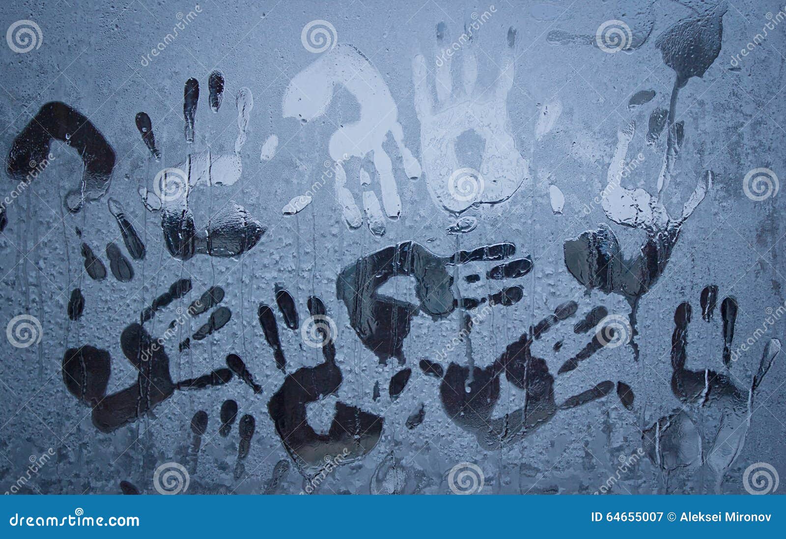 Handprints on a Frozen Window Glass Stock Image - Image of glass ...