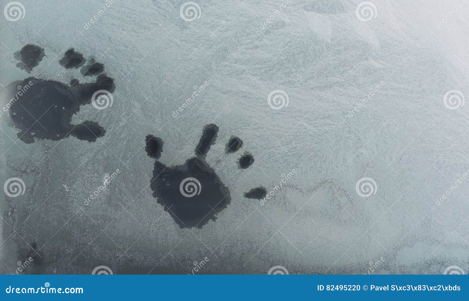 Handprints on a Frozen Window Stock Photo - Image of abstract, snow ...