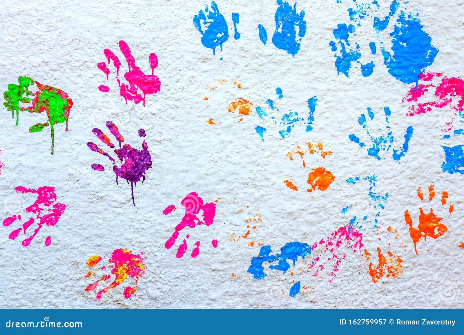 Handprints Paint on a White Wall Stock Image - Image of paper, painting ...