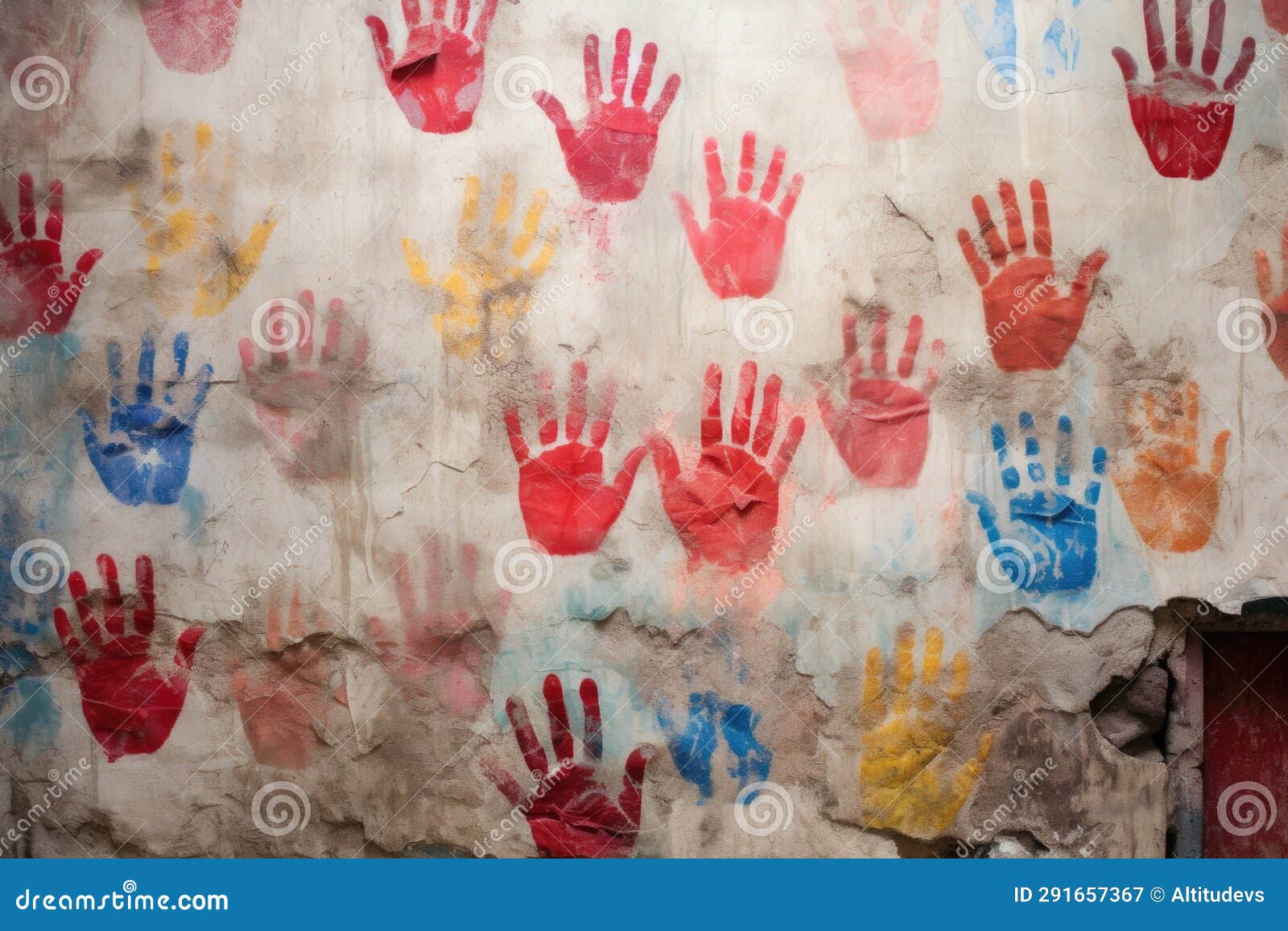 Handprints Painted in Various Colours on a Wall Stock Image - Image of ...