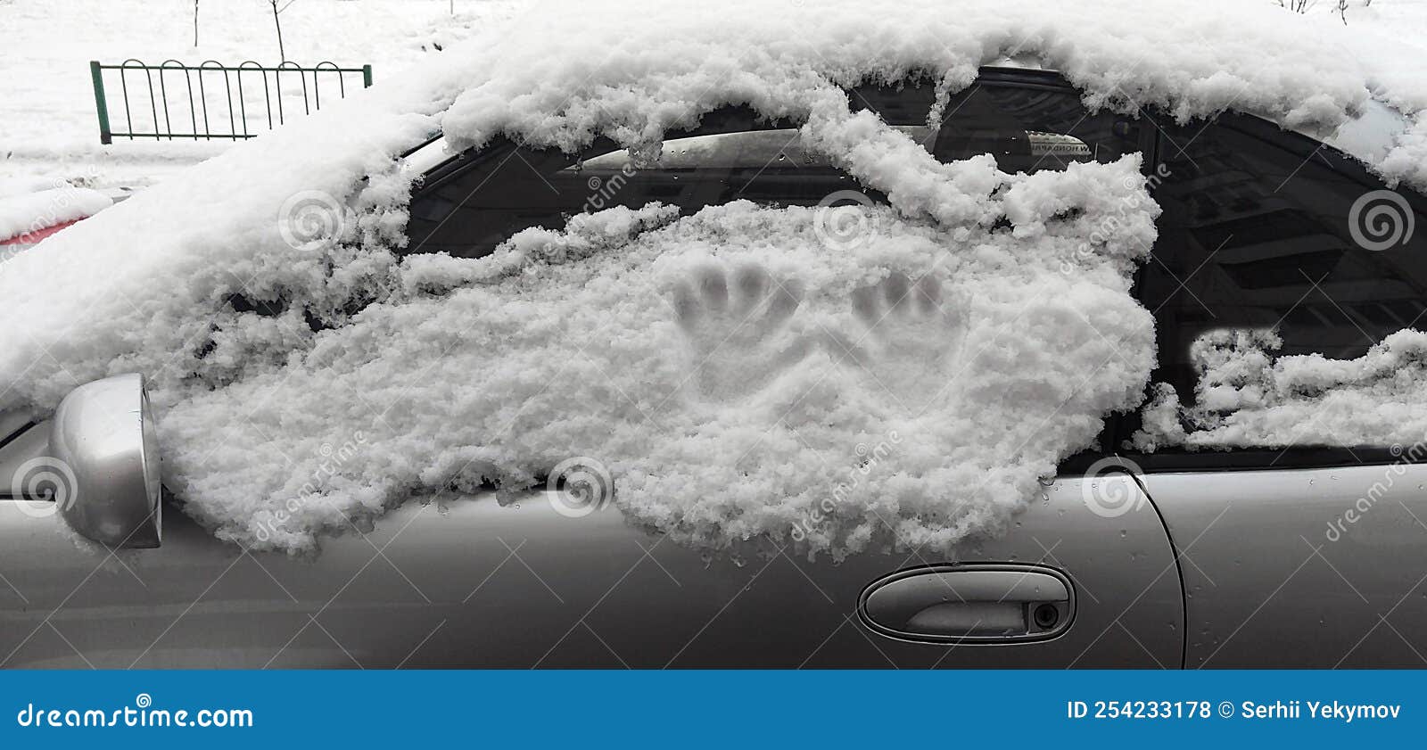 Handprints in the snow editorial stock photo. Image of adhered - 254233178