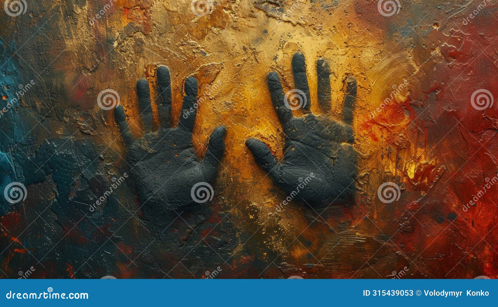 Handprints on a Textured Abstract Painting Stock Image - Image of ...