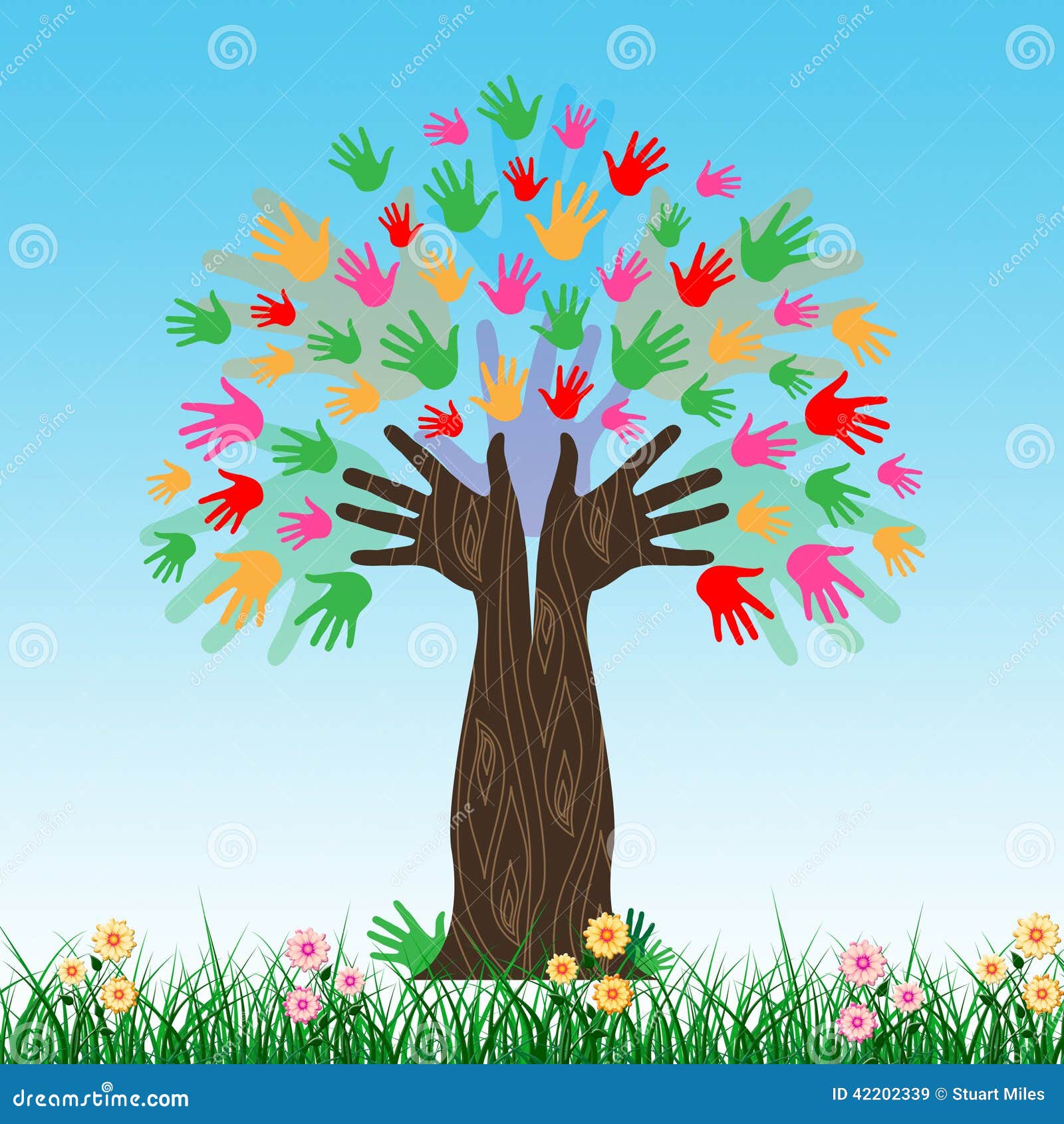 Tree With Handprints Instead Of Leaves Cartoon Vector | CartoonDealer ...