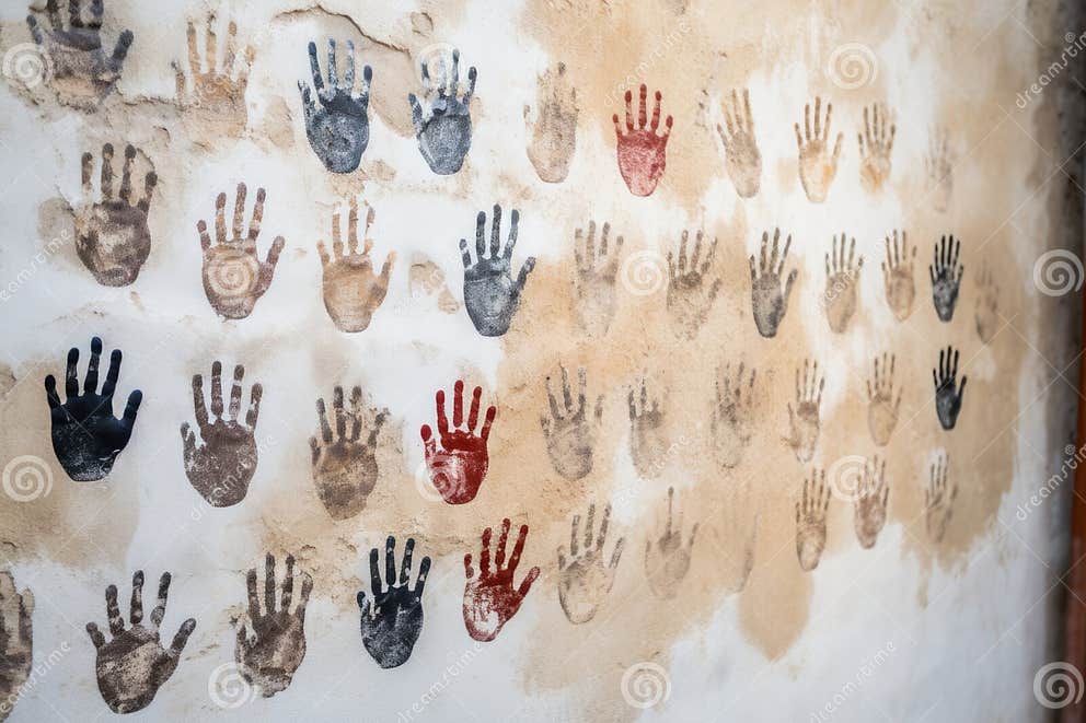 Handprints on a Wall of Gradually Increasing Sizes Stock Image - Image ...