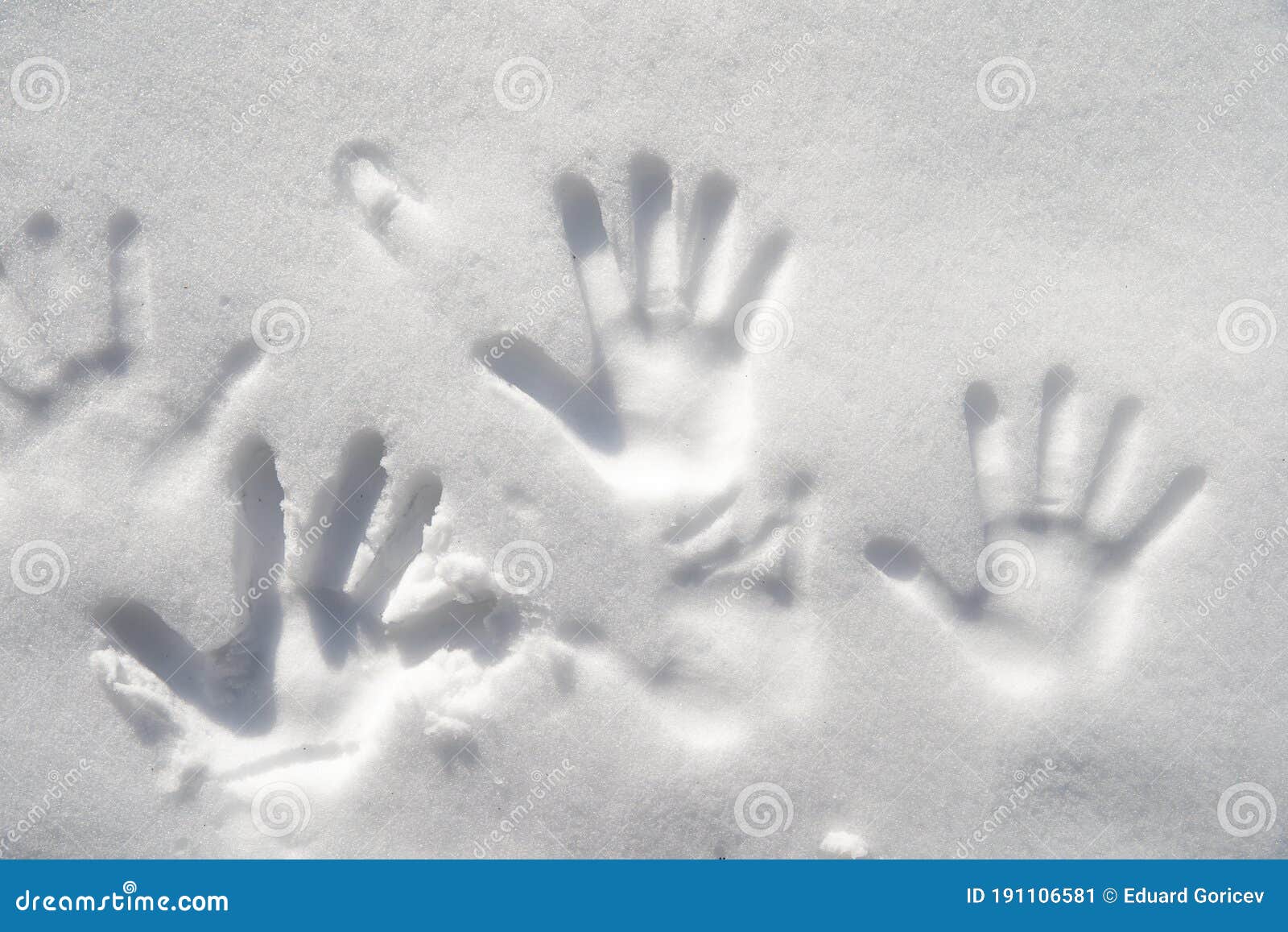 Handprints on White Snow in Winter Stock Image - Image of abstract ...