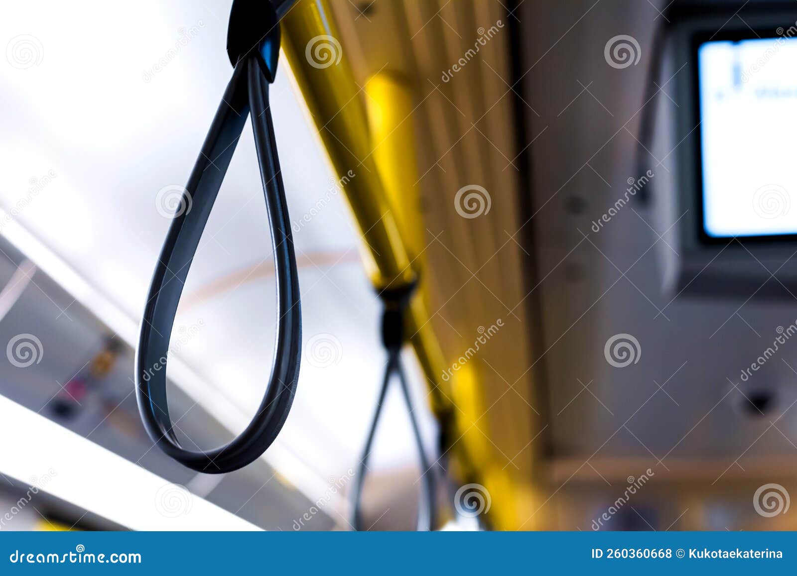 Handrail in the Bus with Hanging Handgrips Stock Photo - Image of ...