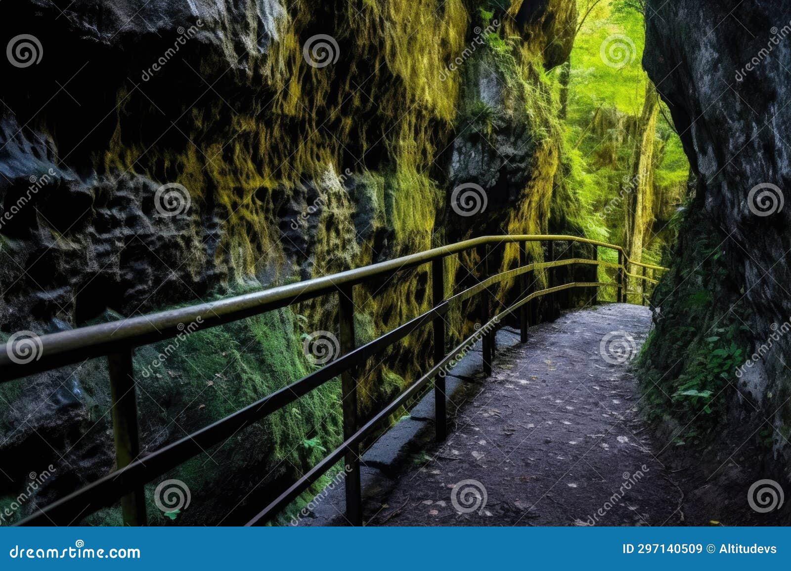Handrails Along a Cave Trail with Artificial Lighting Stock Image ...