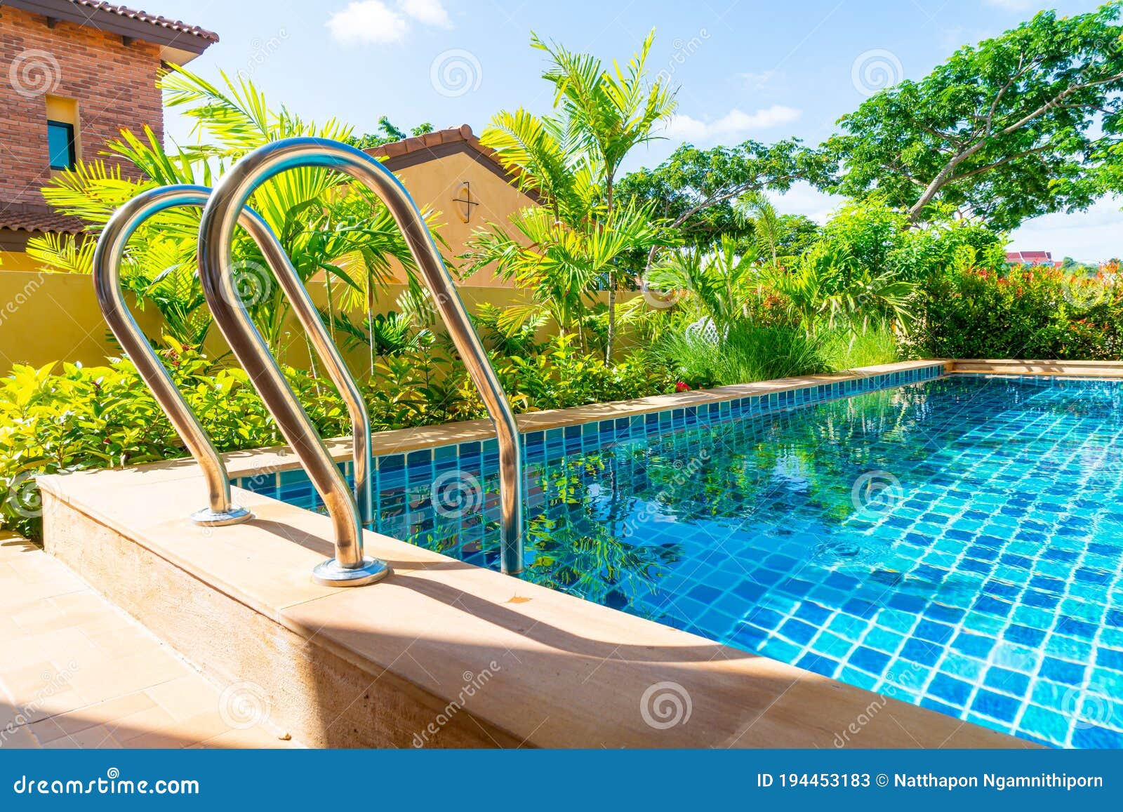 Handrails Stair in Swimming Pool Stock Image - Image of bright, stair ...
