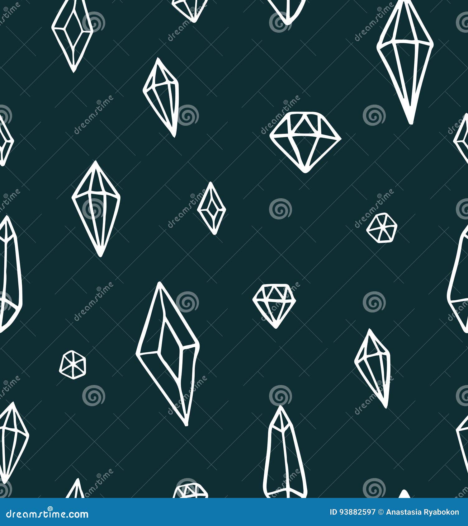 Handrawn Crystal Gems Pattern Vector Dark Green Stock Vector ...