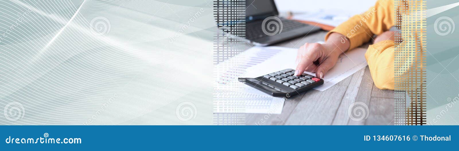 Hands of an Accountant Working on Financial Documents. Panoramic Banner ...