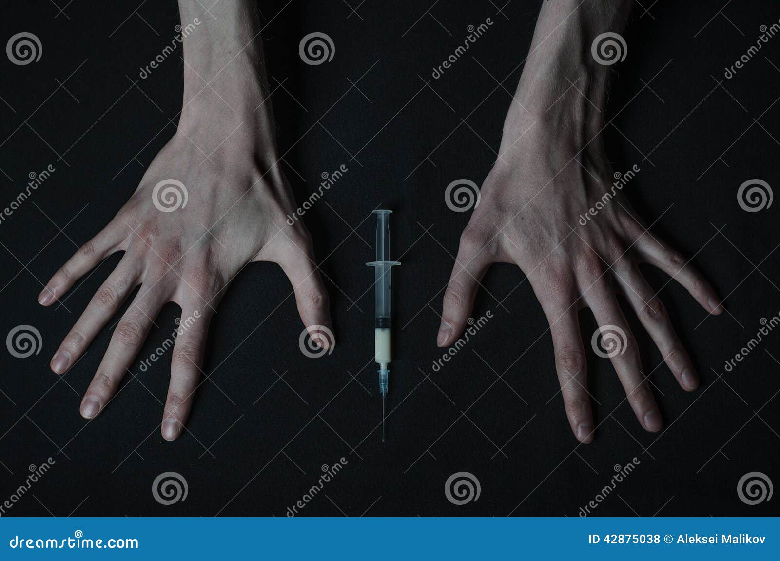 Hands addict syringe drugs stock photo. Image of dose - 42875038