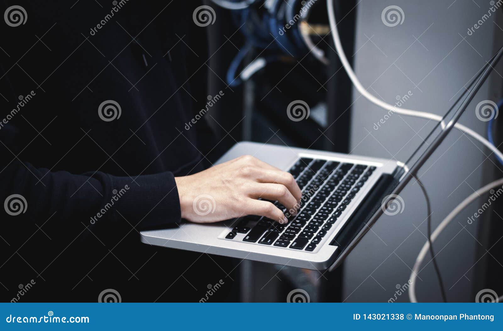 Hands Administrator Working on Laptop in Data Center Stock Photo ...