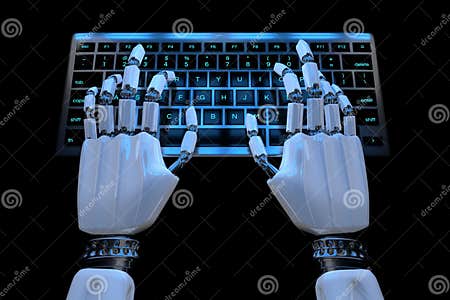 Hands of Ai Robot Typing on Keypad. Robotic Cyborg Hand Using Keyboard ...