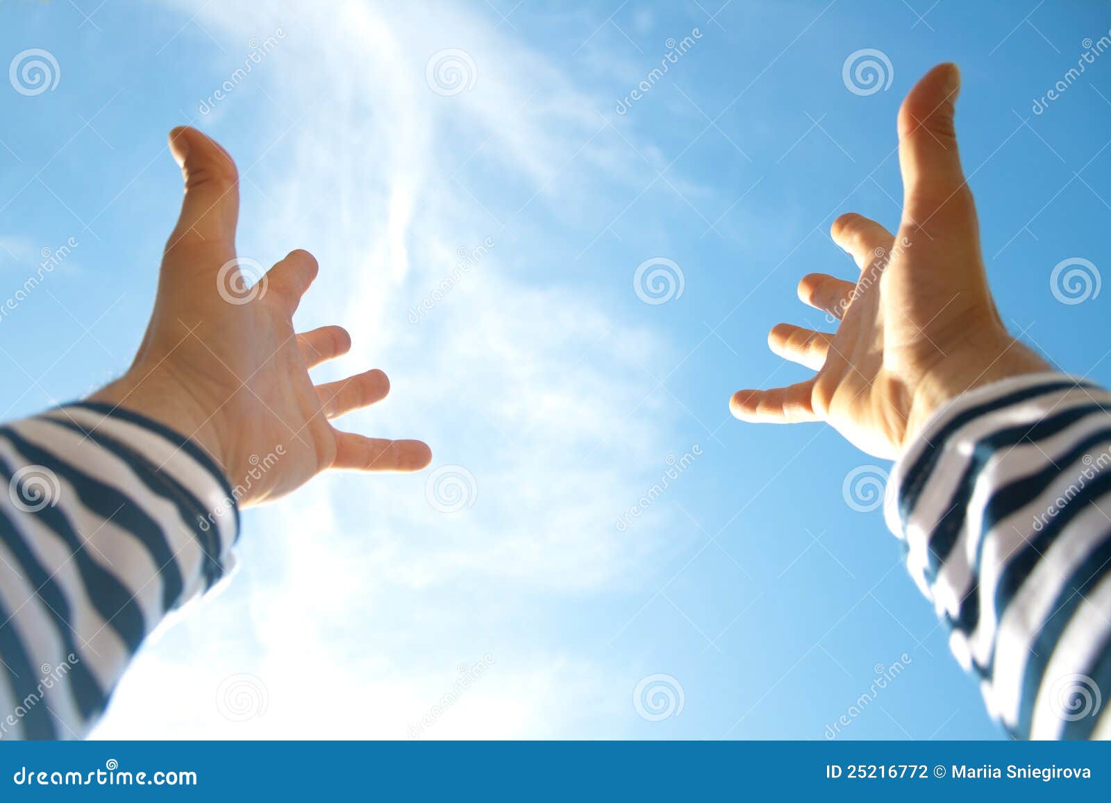 Hands in Air Across Blue Sky Stock Photo - Image of people, palm: 25216772