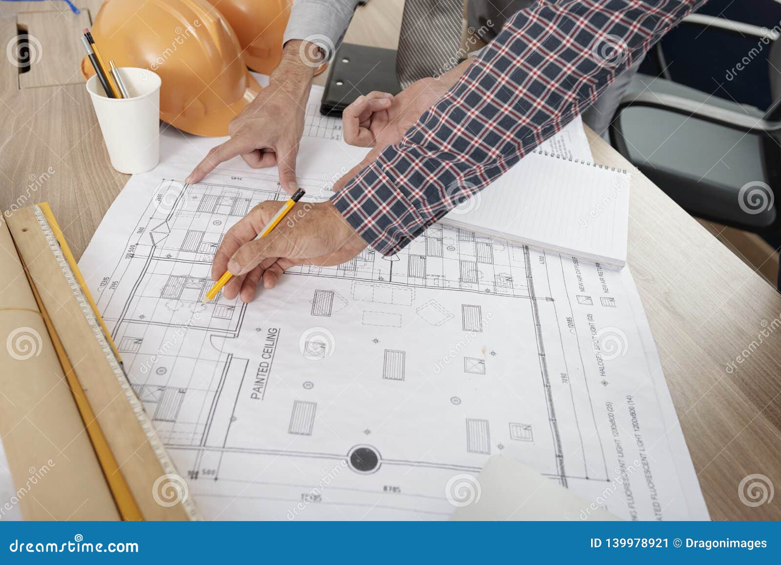 Architects Checking Blueprint Stock Image - Image of drawing, foreman ...