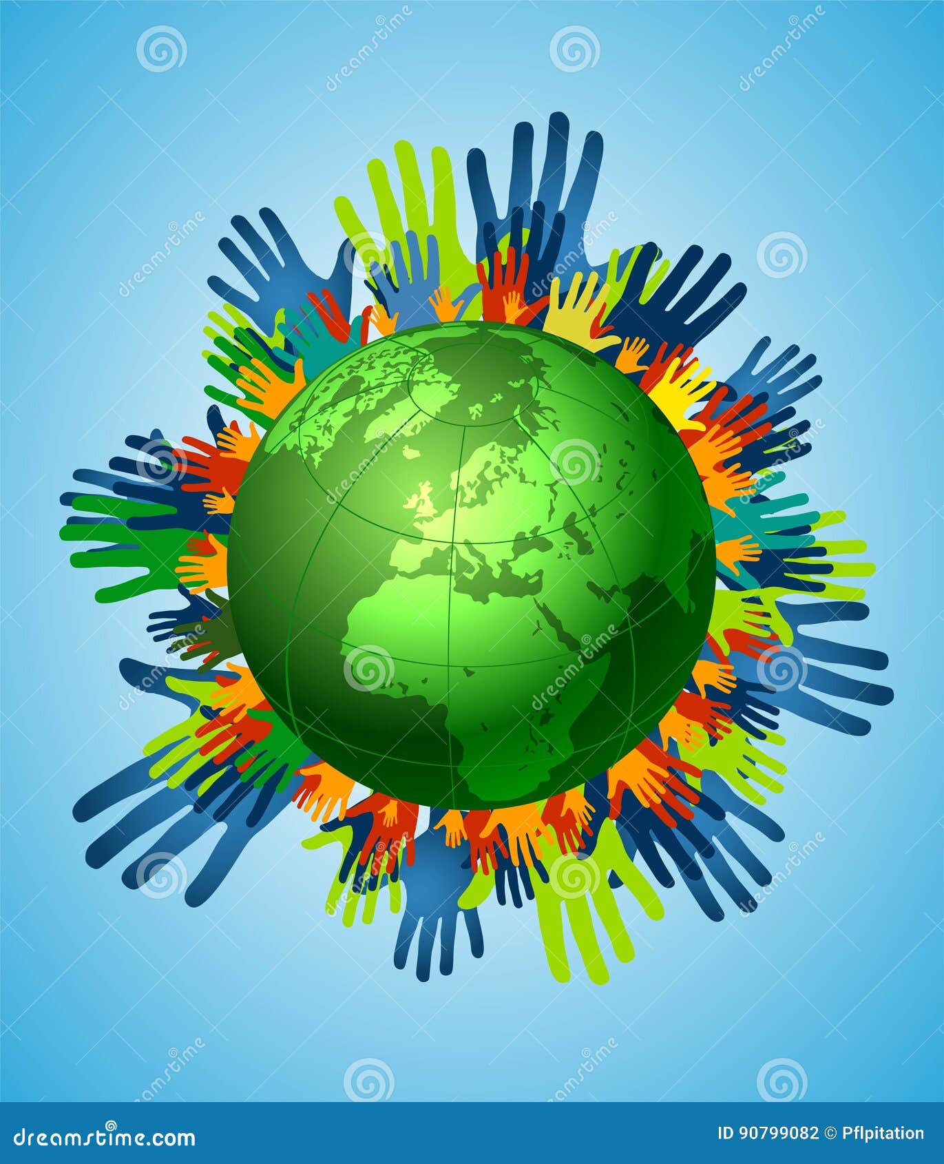 Hands around earth stock vector. Illustration of color - 90799082