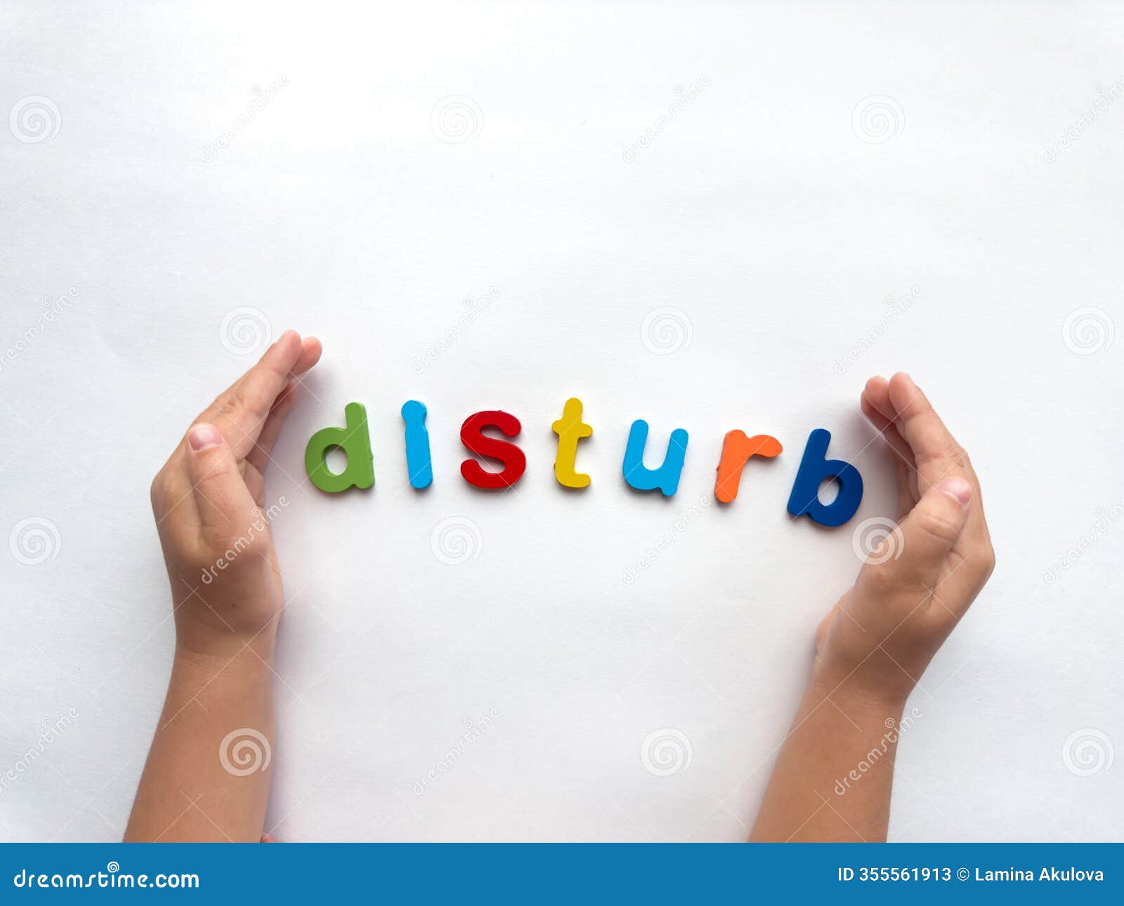 Hands Arranging Colorful Letters Spelling Disturb on White Background ...