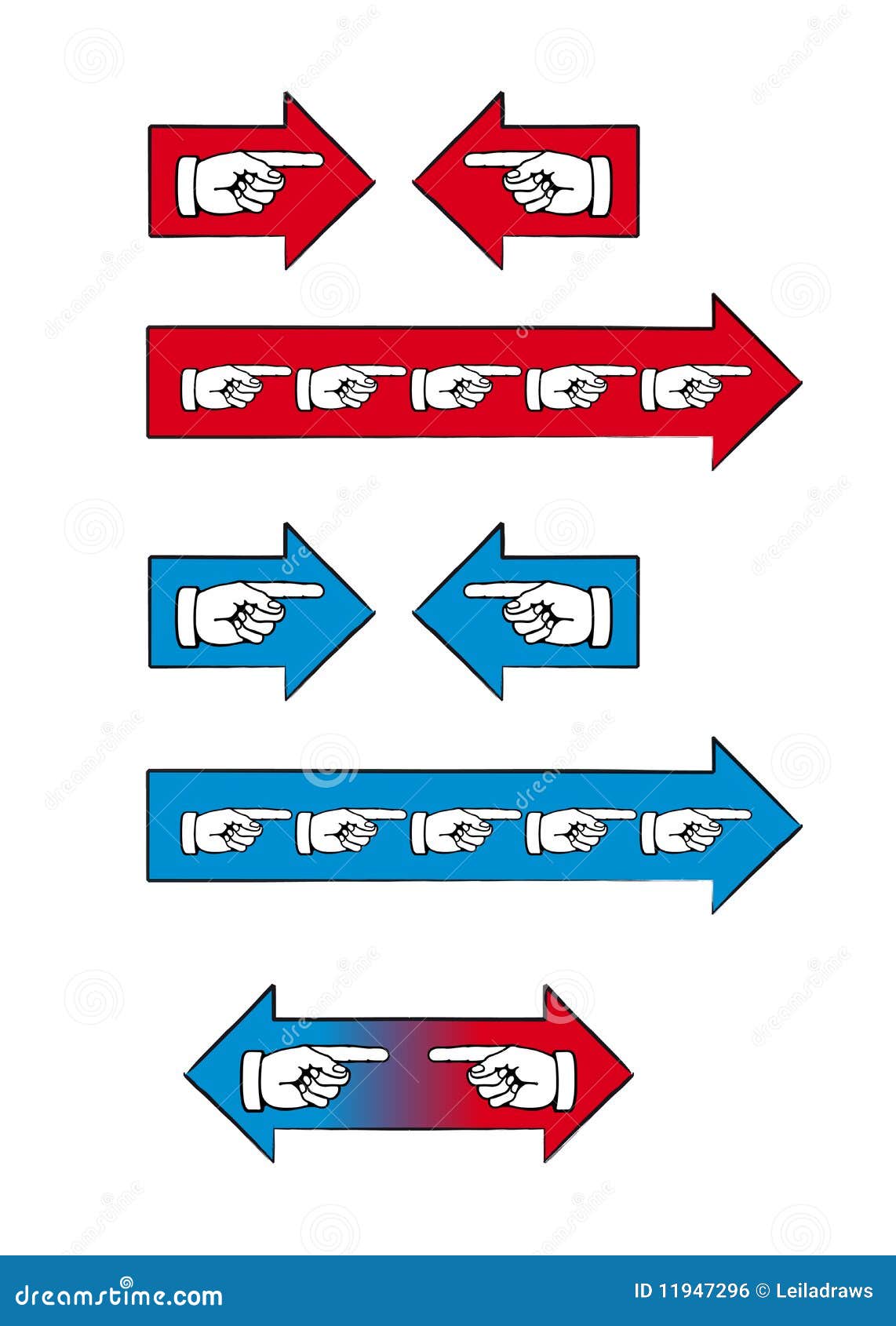 Arrows with pointing hands stock vector. Illustration of show - 11947296